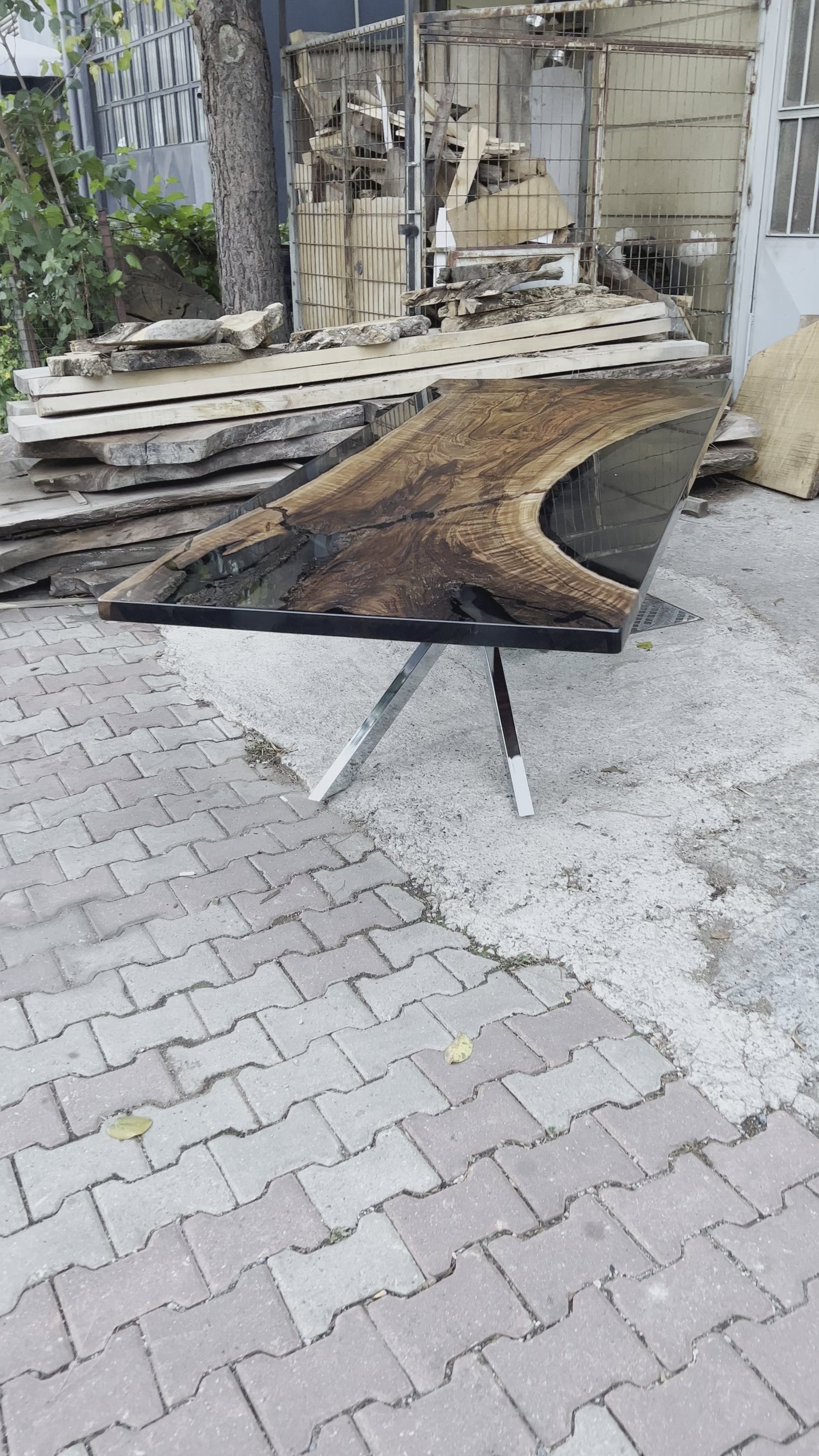 Smoke epoxy walnut dining table