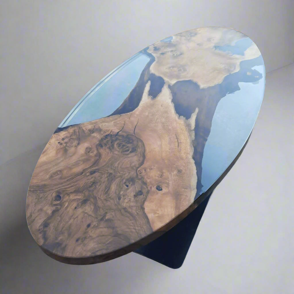 Custom Walnut Epoxy Oval Dining Table