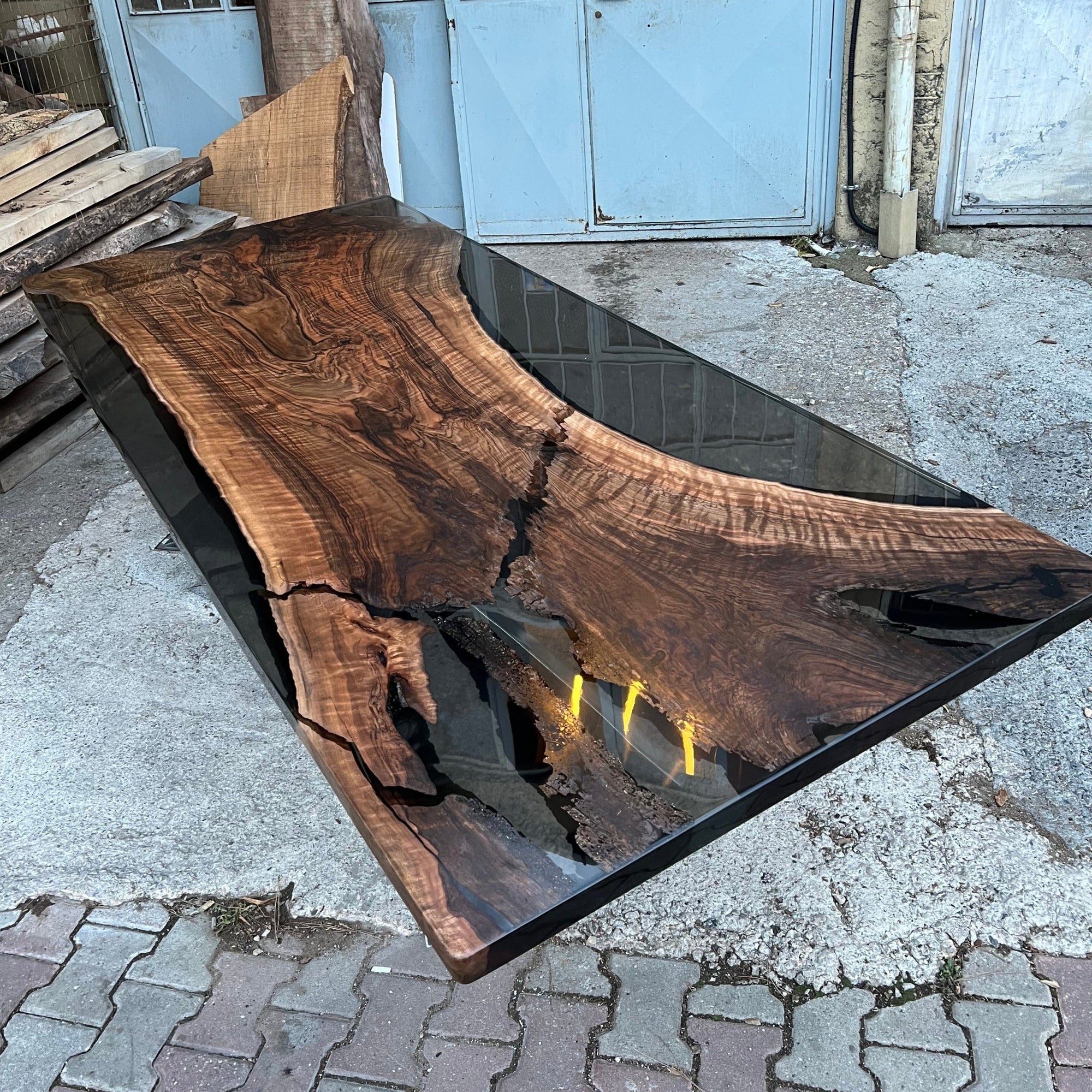 Smoke epoxy walnut dining table