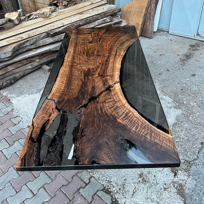 Smoke epoxy walnut dining table