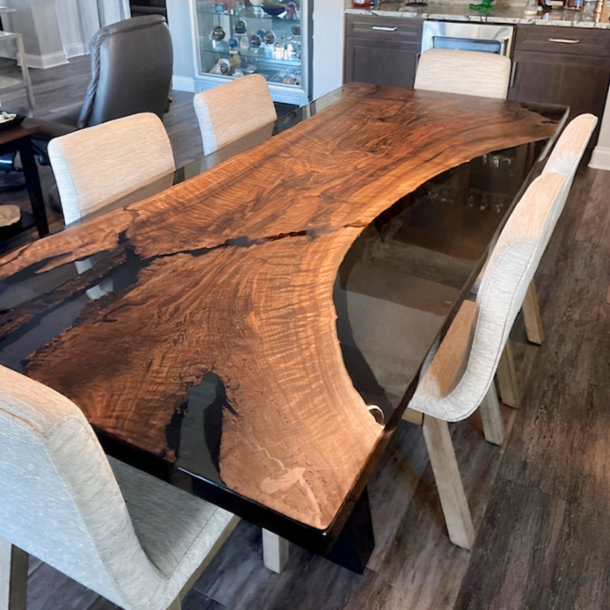 Smoke epoxy walnut dining table