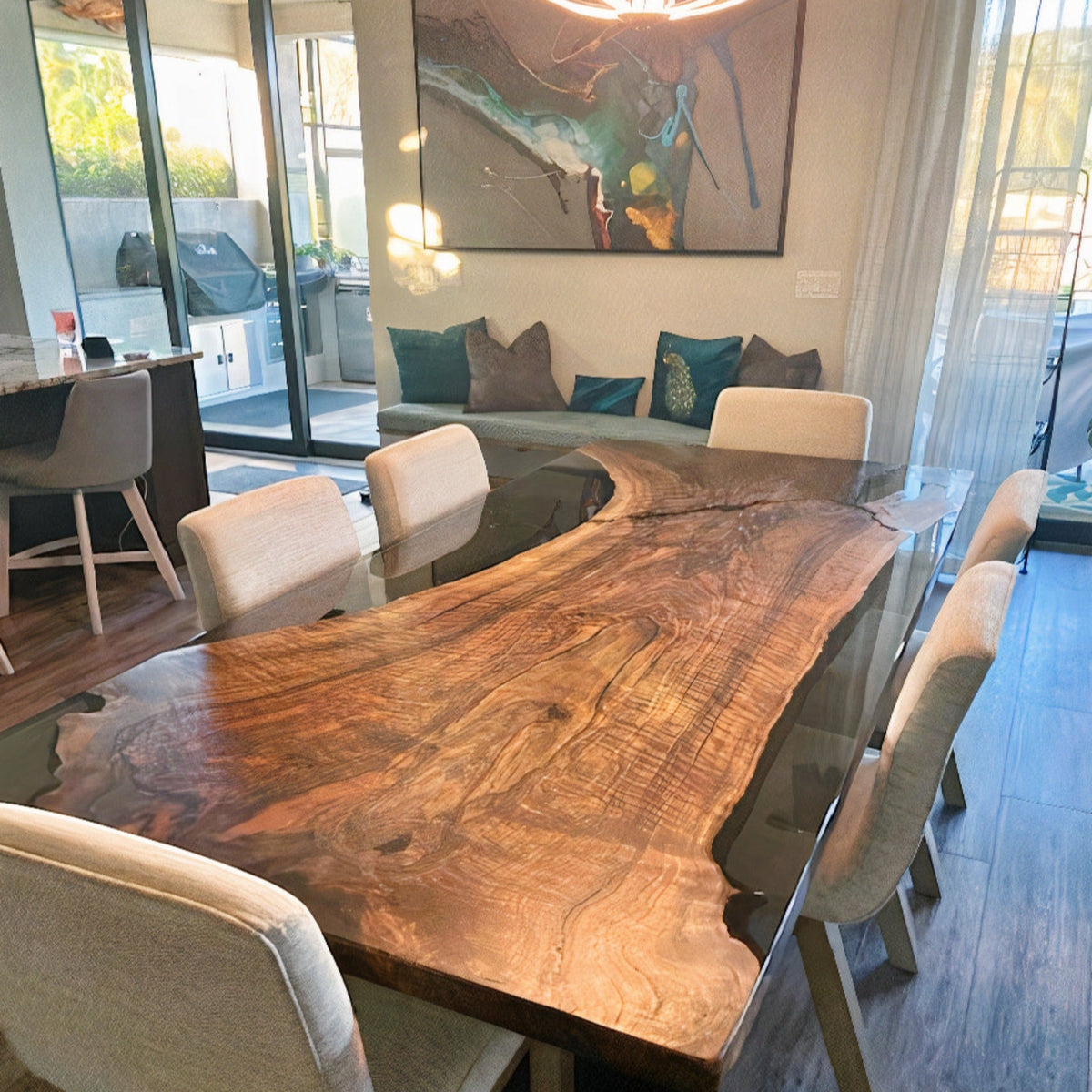 Smoke epoxy walnut dining table