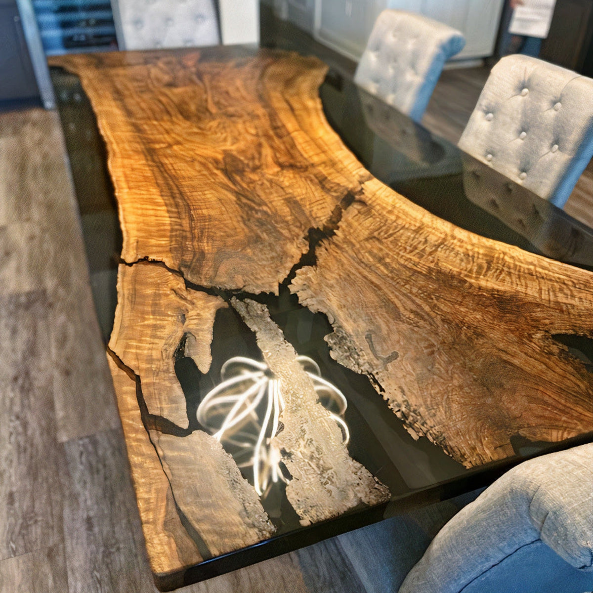 Smoke epoxy walnut dining table